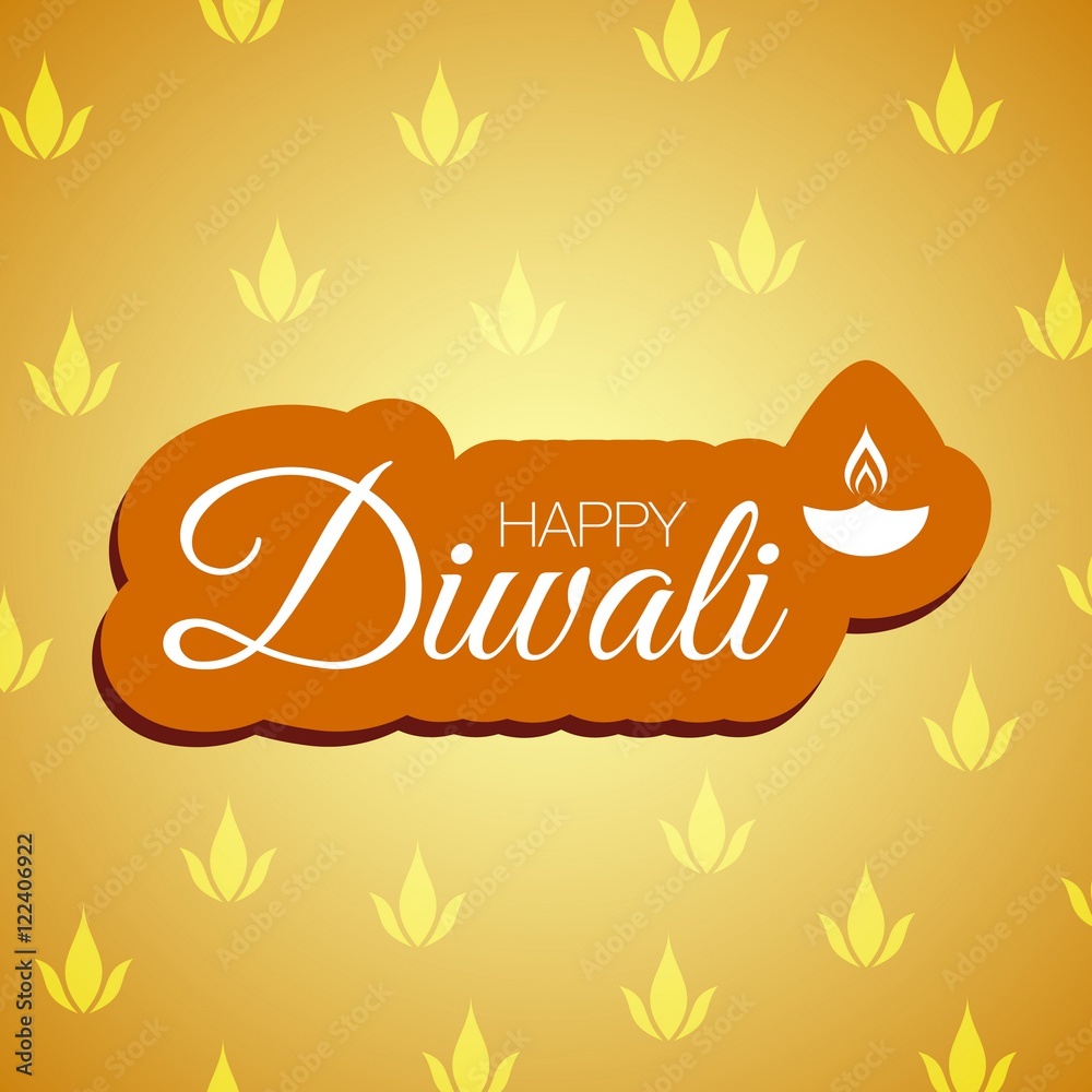 vector illustration with happy diwali word lettering greeting card ...