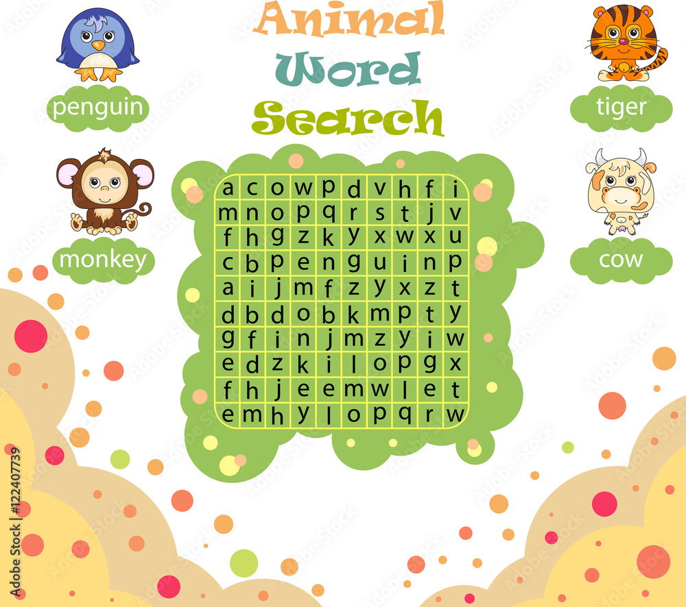 Logic game for learning English. Find the hidden words by vertic Stock ...