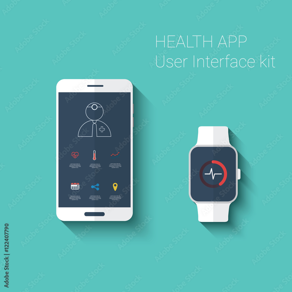 Health app graphic user interface. Medical fitness tracker application ...