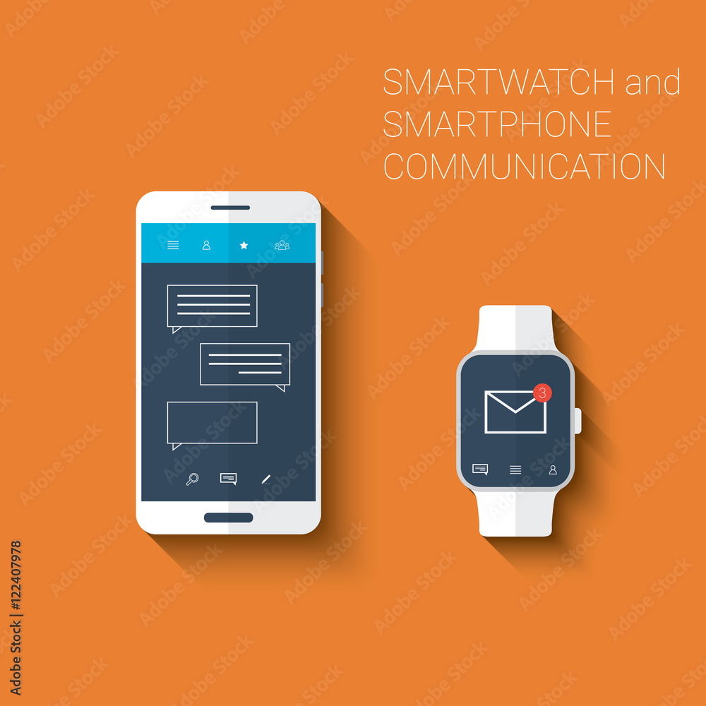 Smartphone and smartwatch messages user interface icons kit. Wearable ...