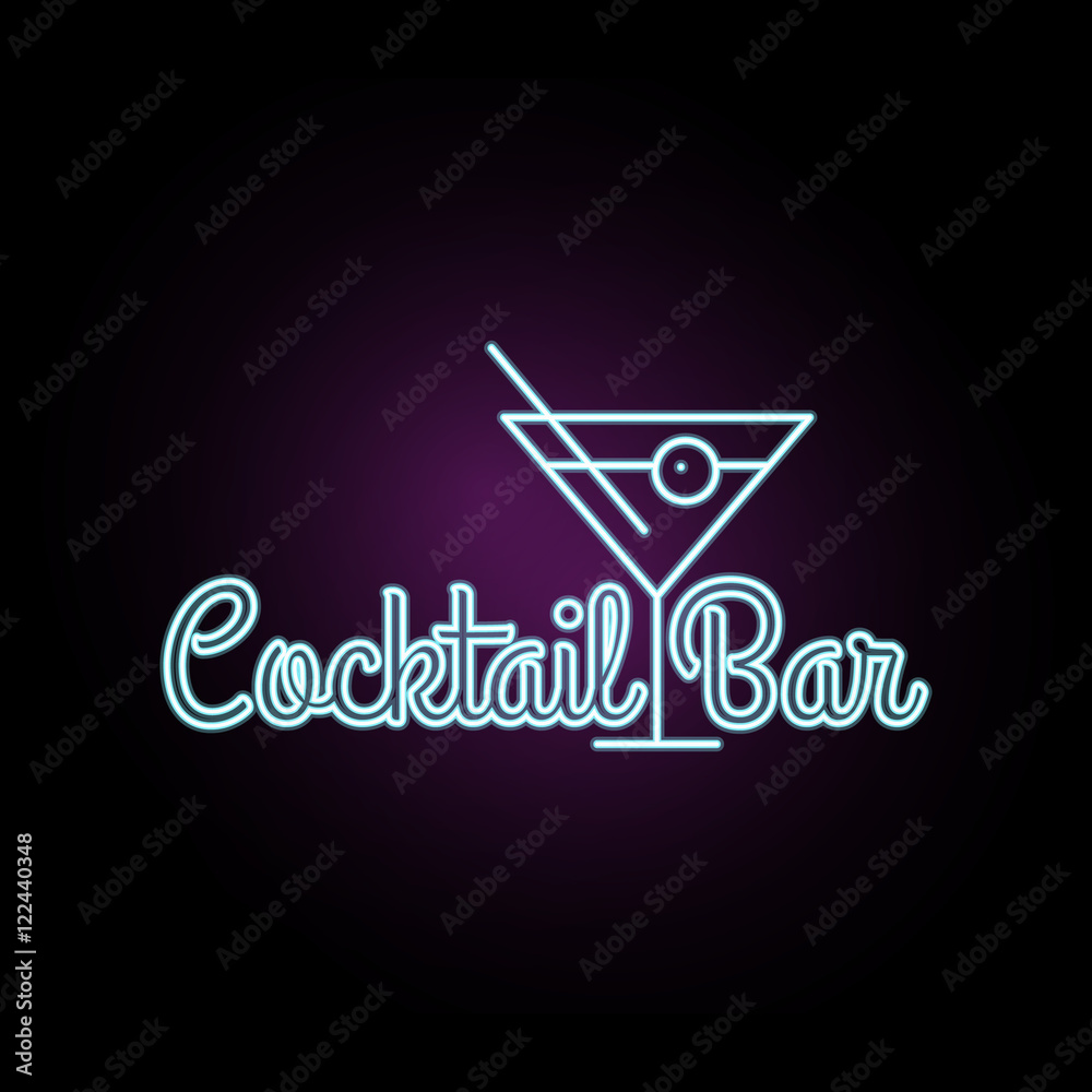 Coctail Bar neon logo design. Isolated on black background. Retro ...