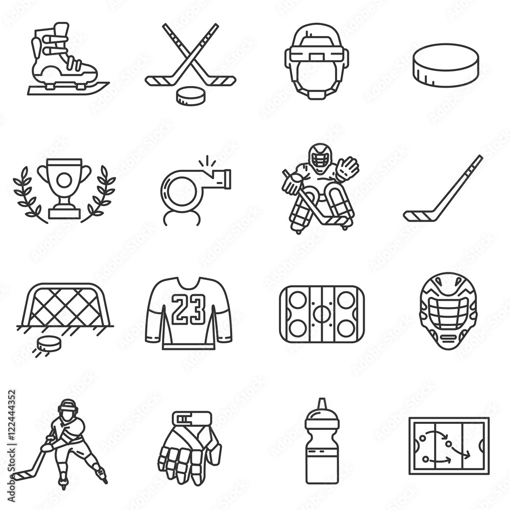 hockey icons set, line style. hockey attributes isolated symbols ...
