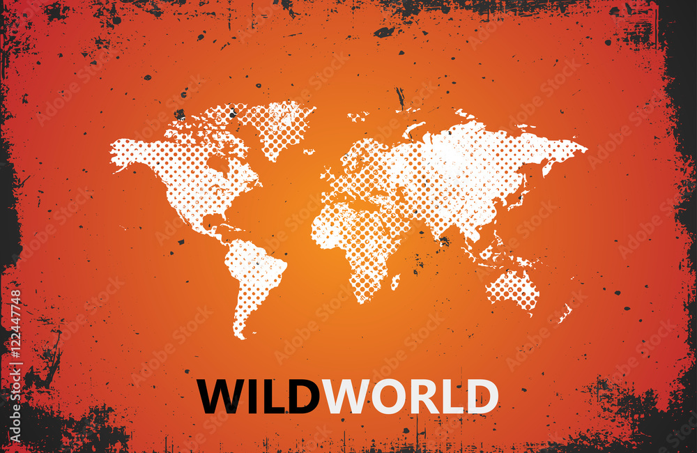 World Map Illustration. Wild world poster. Grunge poster Stock Vector ...