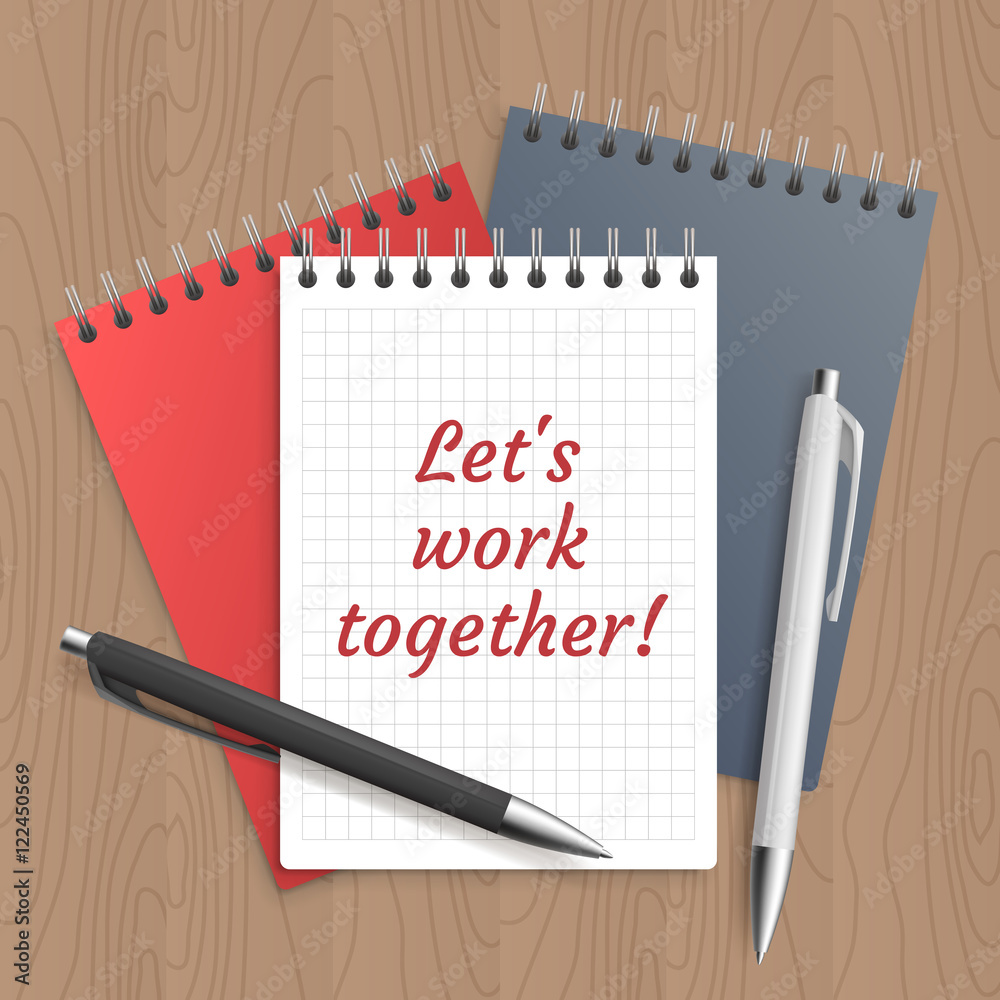 Text: lets work together. Business concept. Message with success and ...