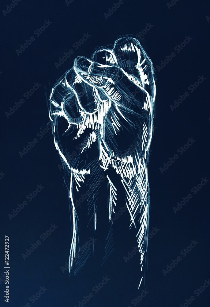 fist drawing, pencil sketch on paper. color effect. Stock Illustration ...