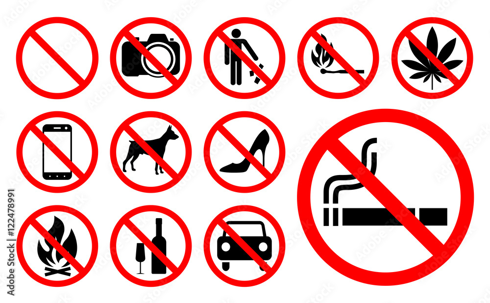 Prohibition signs set. Vector illustration. Stock Vector | Adobe Stock