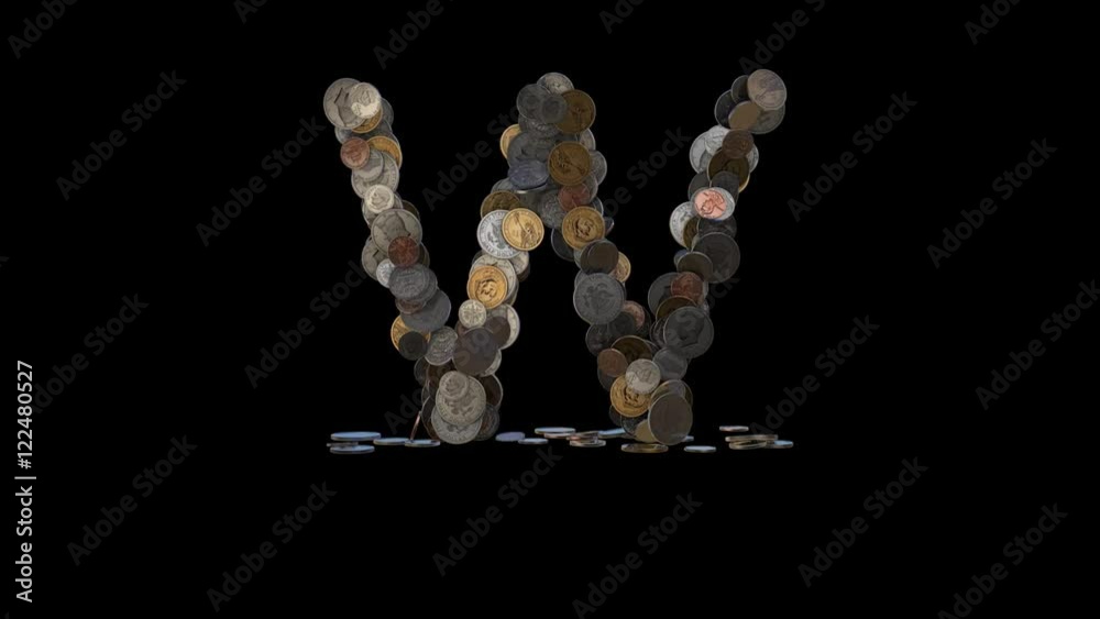 The letter "W" made out of US currency coins (dimes, nickels, pennies ...