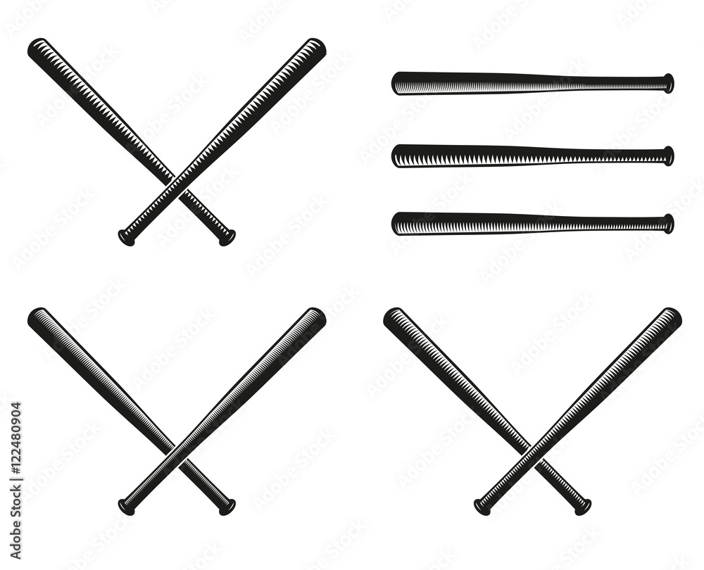 Isolated abstract black color crossed baseball bats logo set. American ...