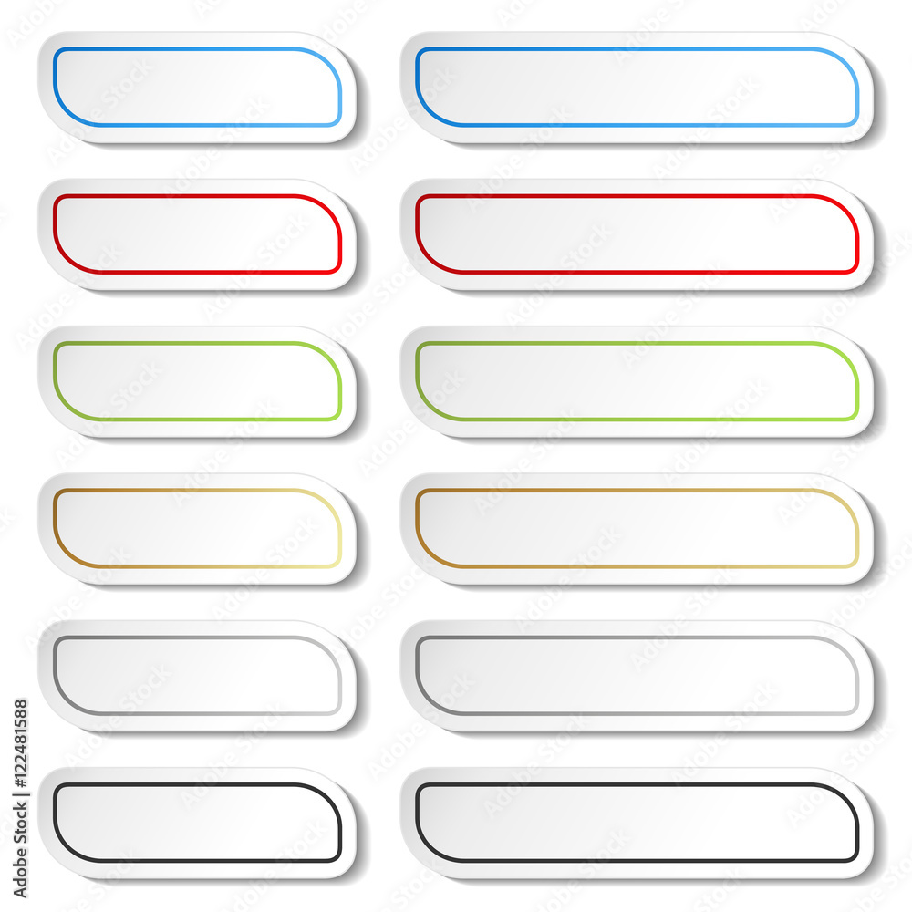 Vector buttons. Black, green, blue, golden, grey and red lines on white ...