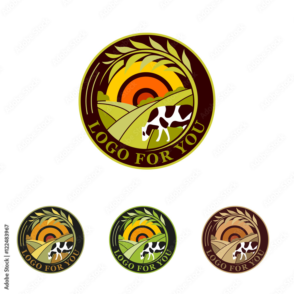 Farm isolated green logo collection. Rural landscape logos ...