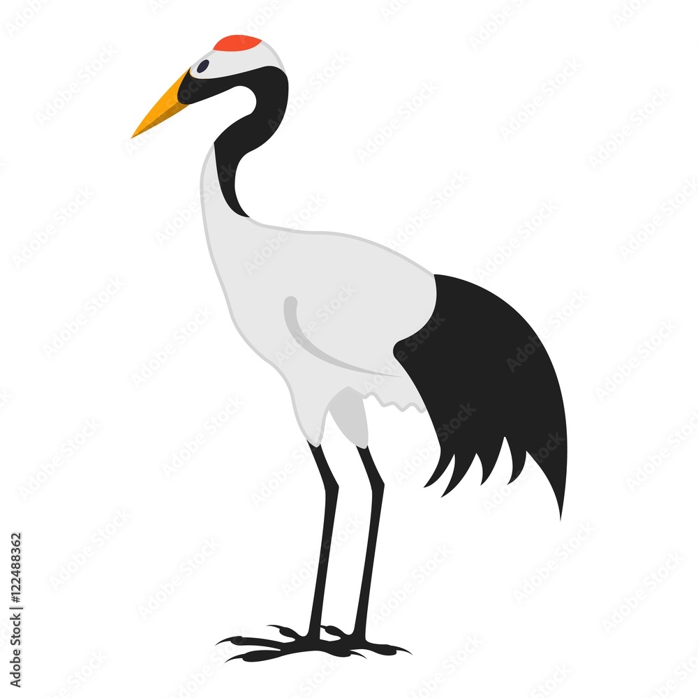 Red-crowned crane icon in cartoon style isolated on white background ...