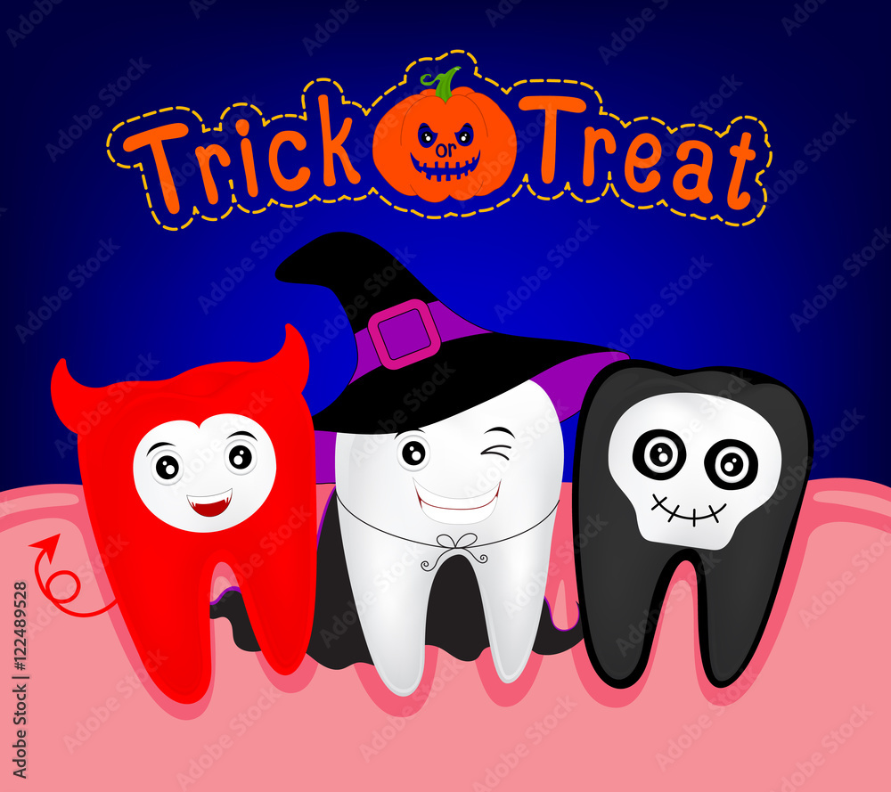 Happy Halloween of teeth monster witch and ghost. Funny Cute cartoon ...