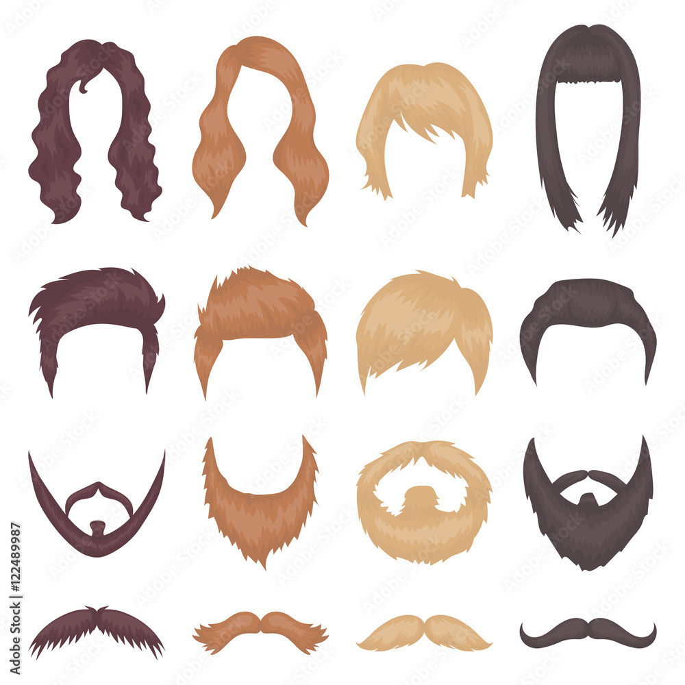 Beard set icons in cartoon style. Big collection of beard vector ...