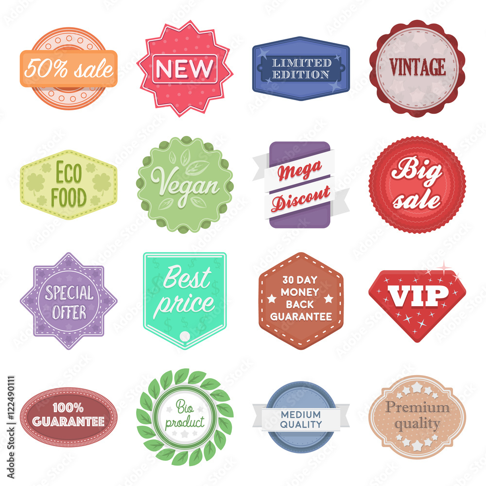 Label set icons in cartoon style. Big collection of label vector ...