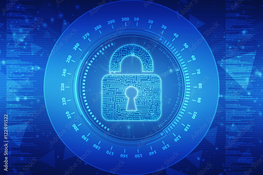 Security concept: Lock on digital screen, contrast, 2d illustration ...