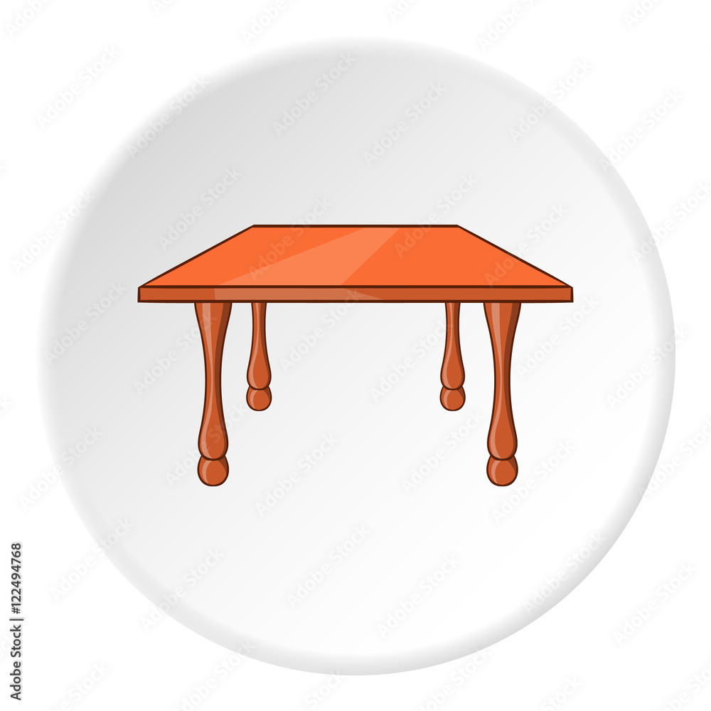 Table icon in cartoon style isolated on white circle background ...