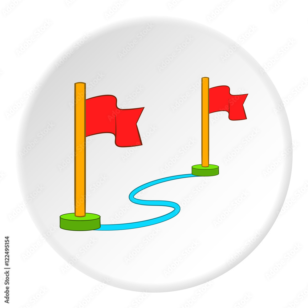 Two flags icon in cartoon style on white circle background. Pointer ...