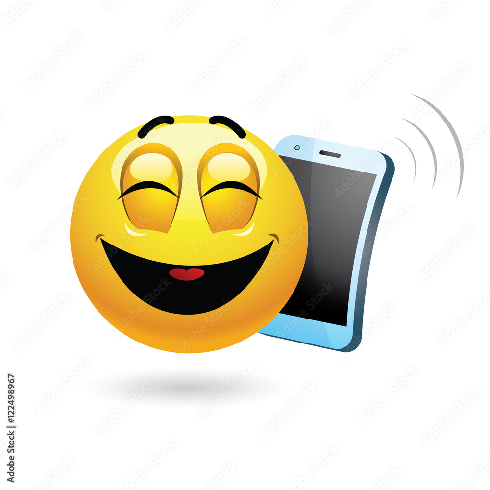 Vecteur Stock Smiley talking on a phone. Vector illustration of a ...