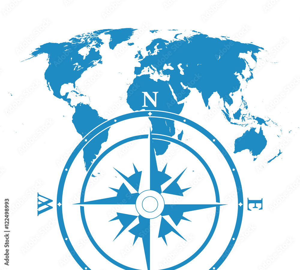 Infographic world map with compas Stock Vector | Adobe Stock