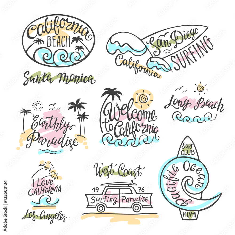 Vector set of logos, badges and emblems with hand inscription ...