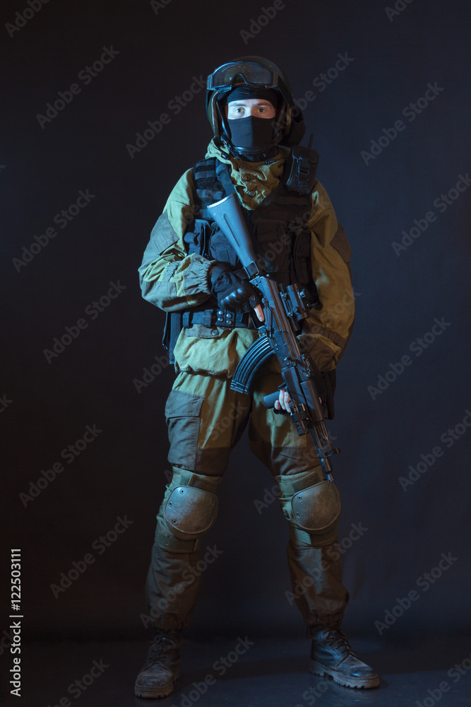 The man in the image of a member of the special forces division with ...