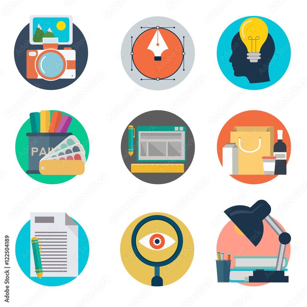 Set of flat design style concept icons for graphic and web design ...