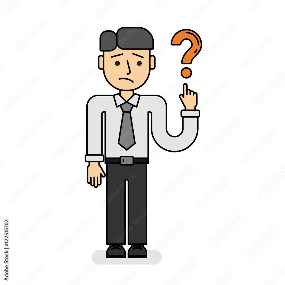 Businessman with question mark. Isolated cartoon man pointing on ...