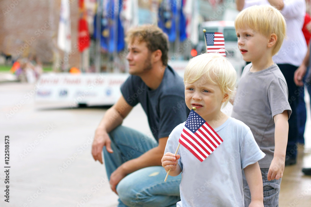 Children Holding American Flags at Patriotics Parade Event Stock Photo ...