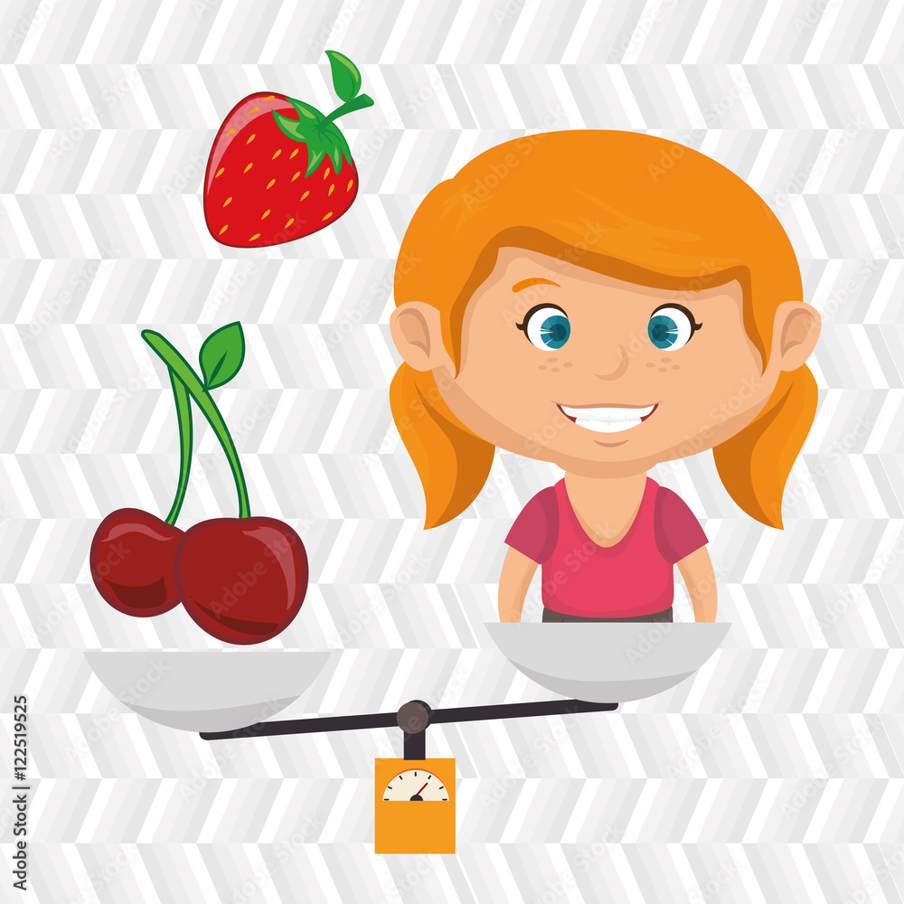 cartoon girl food fruit balance vector illustratin Stock Vector | Adobe ...