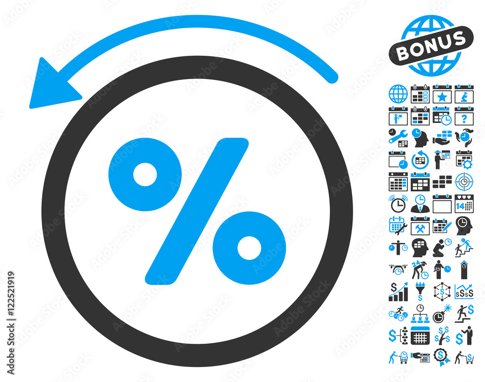 Rebate Percent icon with bonus calendar and time management pictograph ...