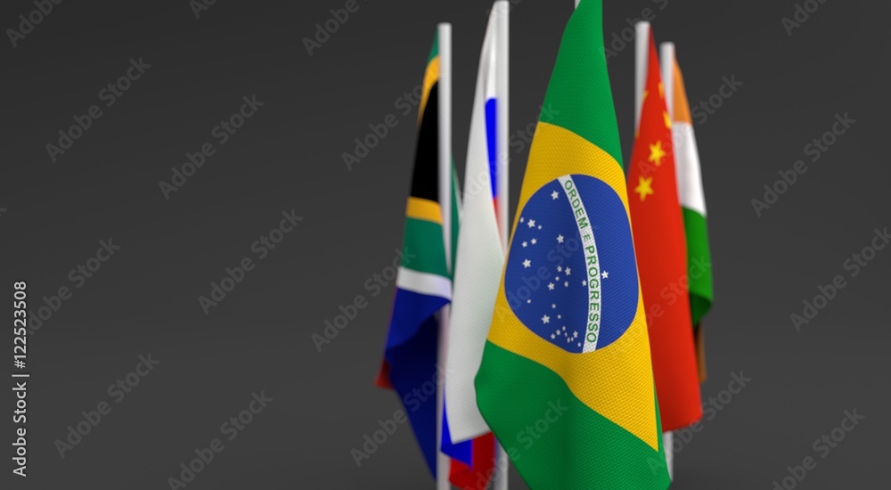 illustration 3d render, Flags of the five countries of the Brics, Stock ...