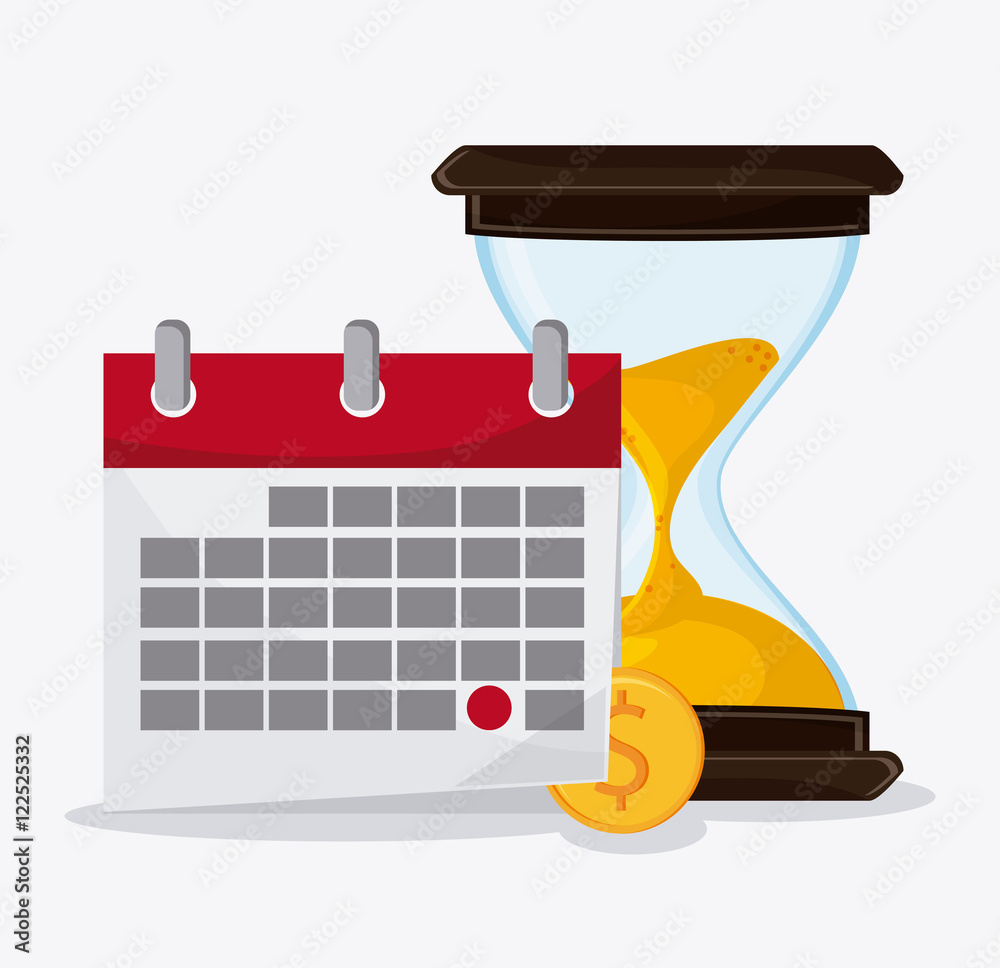 Hourglass and calendar icon. Time instrument and tool theme. Colorful ...