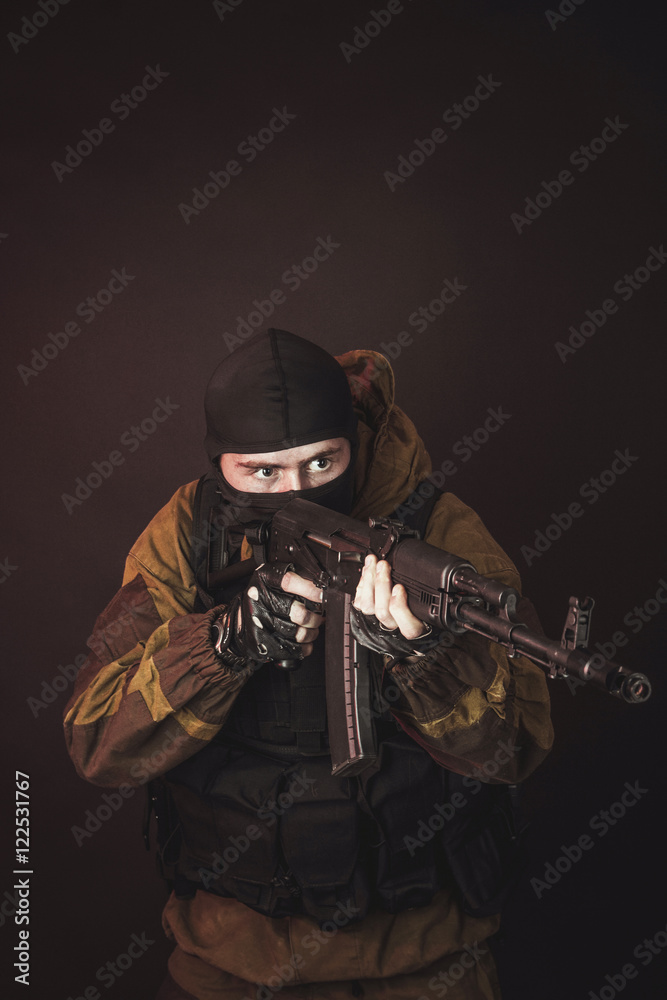 The man in the image of a member of the special forces division with ...
