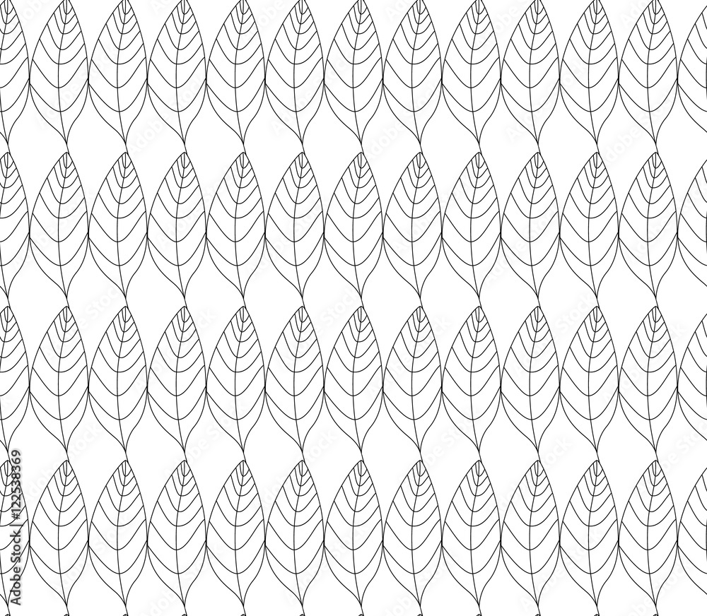 Simple elegant pattern with leaves drawn in thin lines in black ...