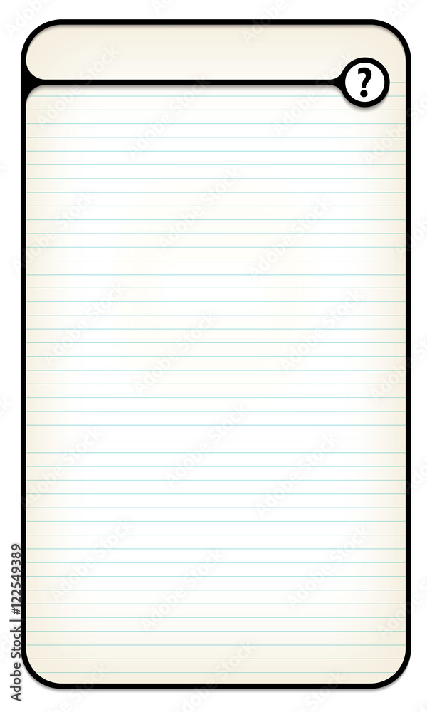 Black text box for your text with lined paper and question mark Stock ...