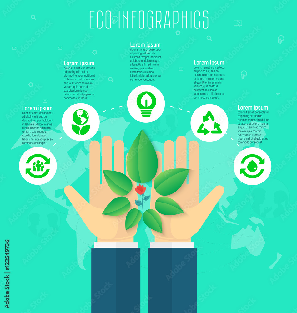 Ecology concept, infographic template. Save world, hands holding green ...