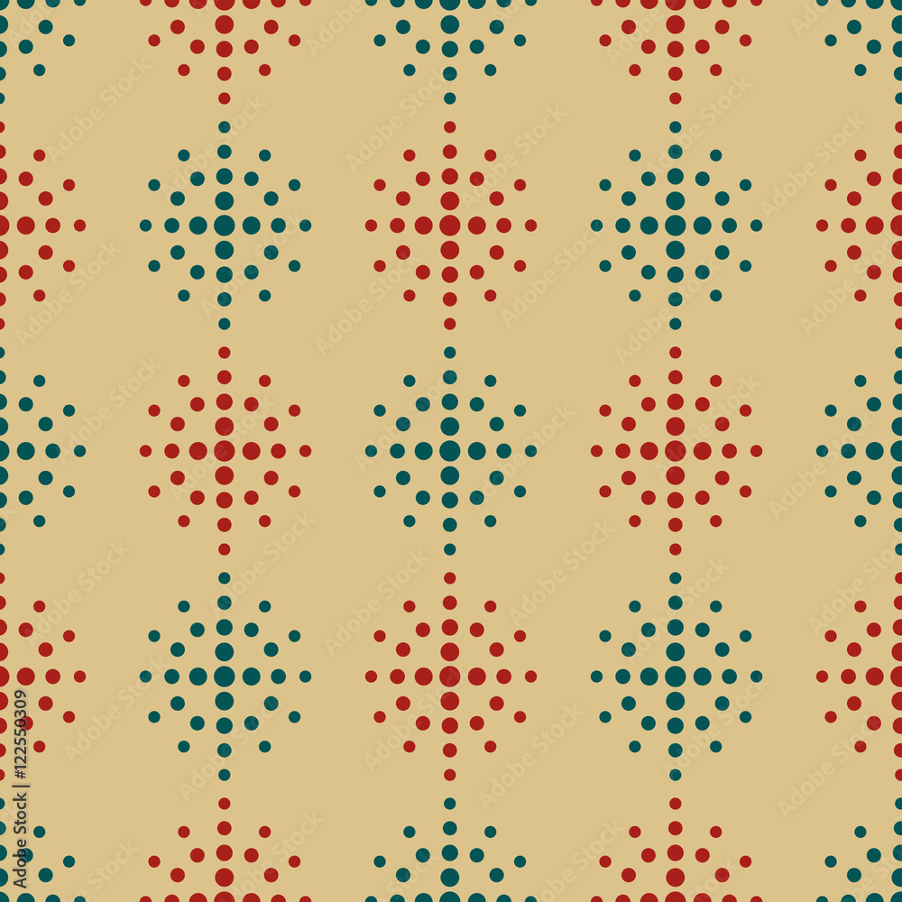 Abstract with blue and red polka dots seamless pattern on beige ...