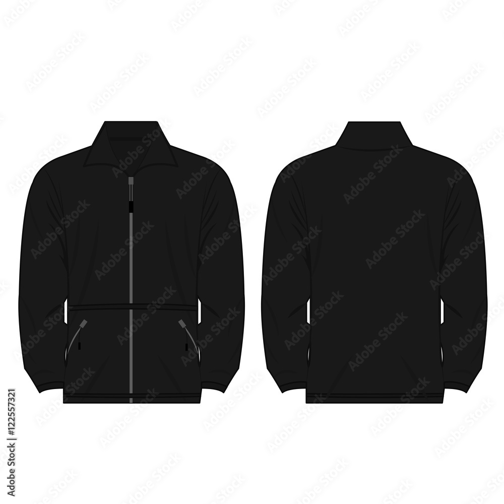 black color fleece outdoor jacket isolated vector on the white ...