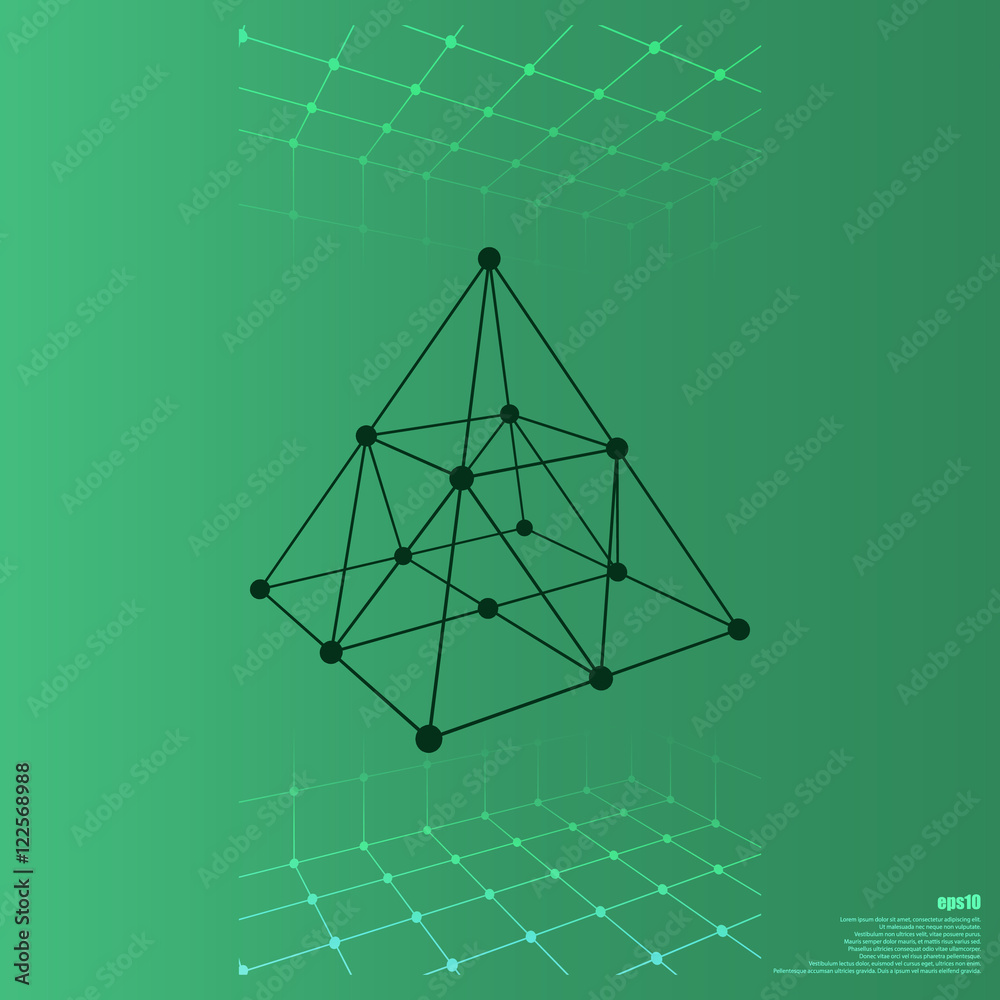 Wire frame shape. Pyramid with connected lines and dots Stock Vector ...