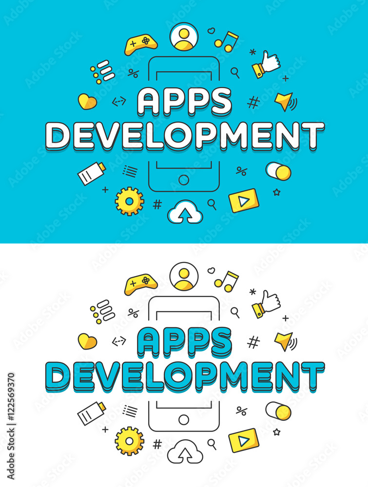 Linear Flat APPS DEVELOPMENT phone icon websitevector Mobile APP Stock ...