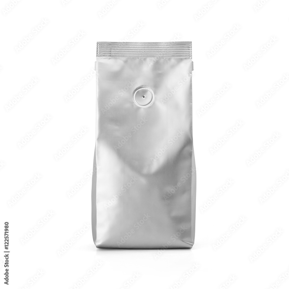 Foil plastic paper bag front view isolated on white background ...