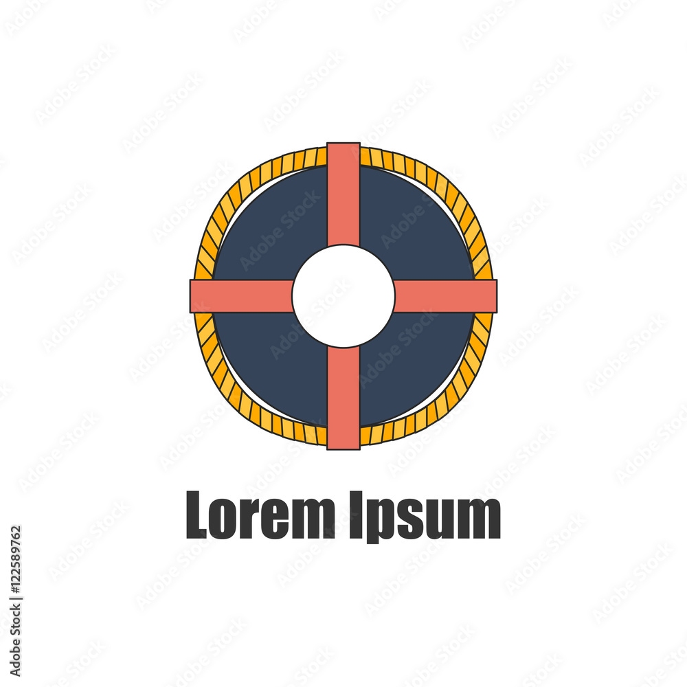 Vector flat line lifebuoy logo Stock Vector | Adobe Stock