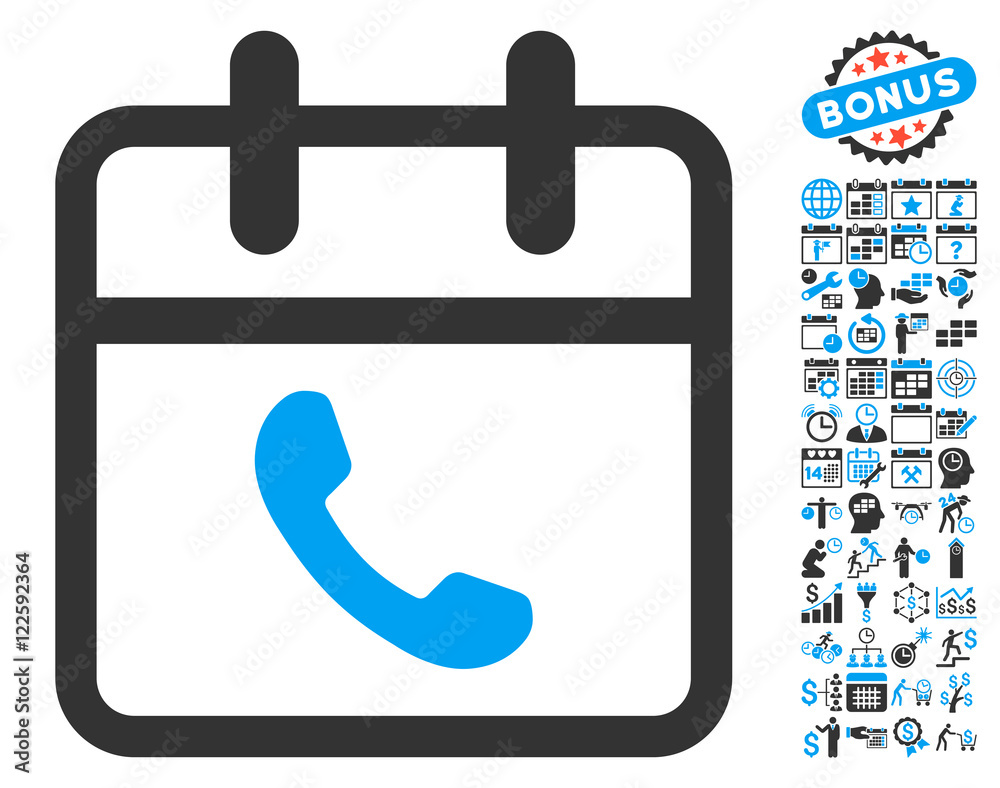 Phone Support Day icon with bonus calendar and time management symbols ...