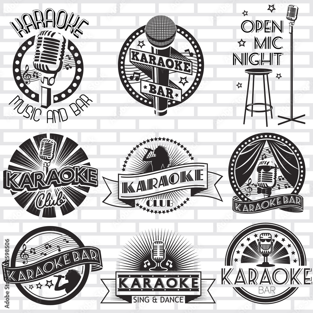 Karaoke club and bar vector labels design vector de Stock | Adobe Stock