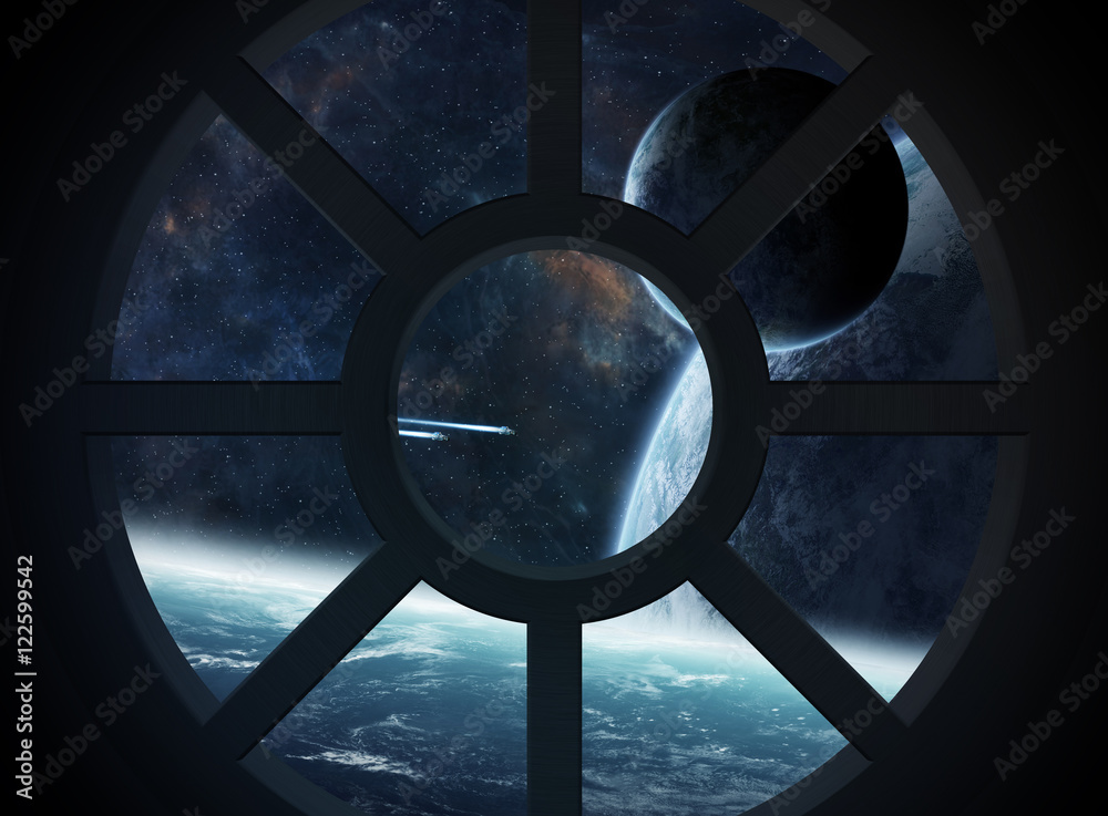 View of outer space from a spaceship cabin Stock Illustration | Adobe Stock