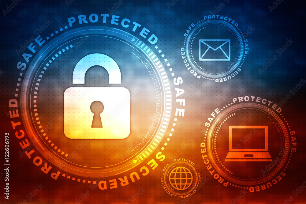 Security concept: Lock on digital screen, contrast, 2d illustration ...