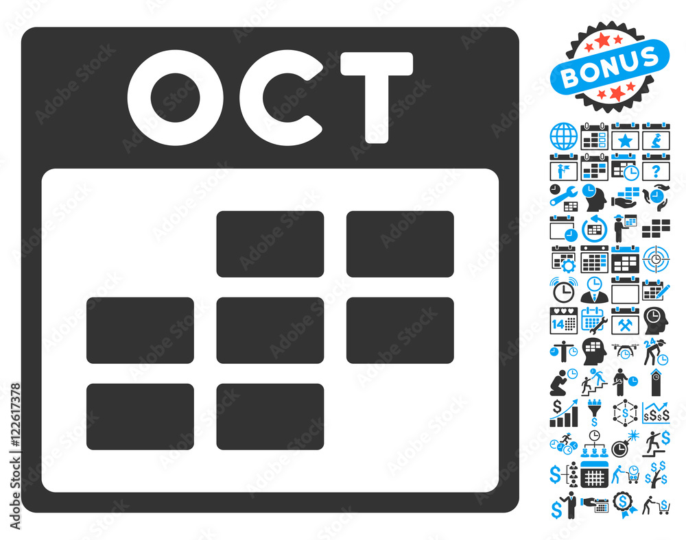 October Calendar Page pictograph with bonus calendar and time ...