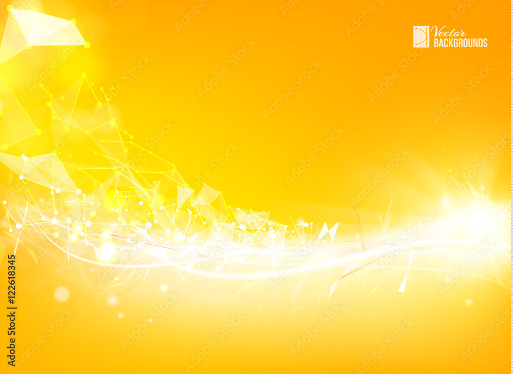 Abstract particles over orange background with shining sparks ...