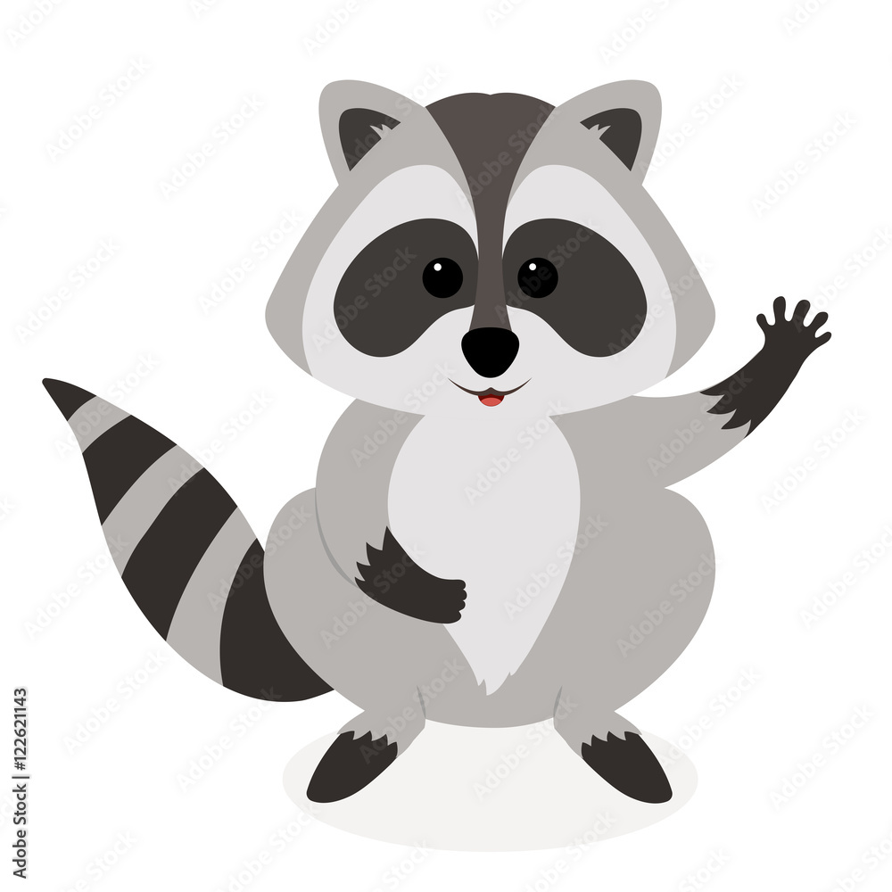 Funny raccoon waving, isolated on white background. Adorable vector ...