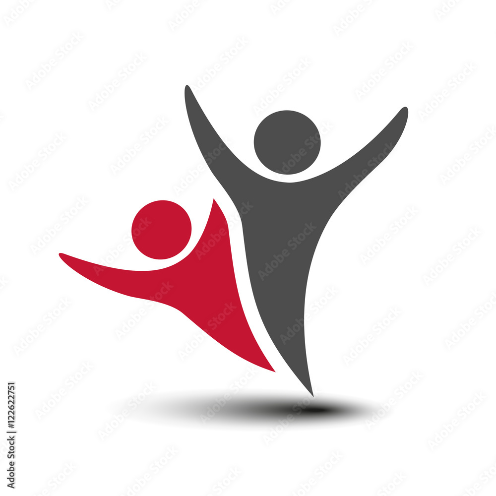 Vector together joined people icon. Red and grey community symbol ...